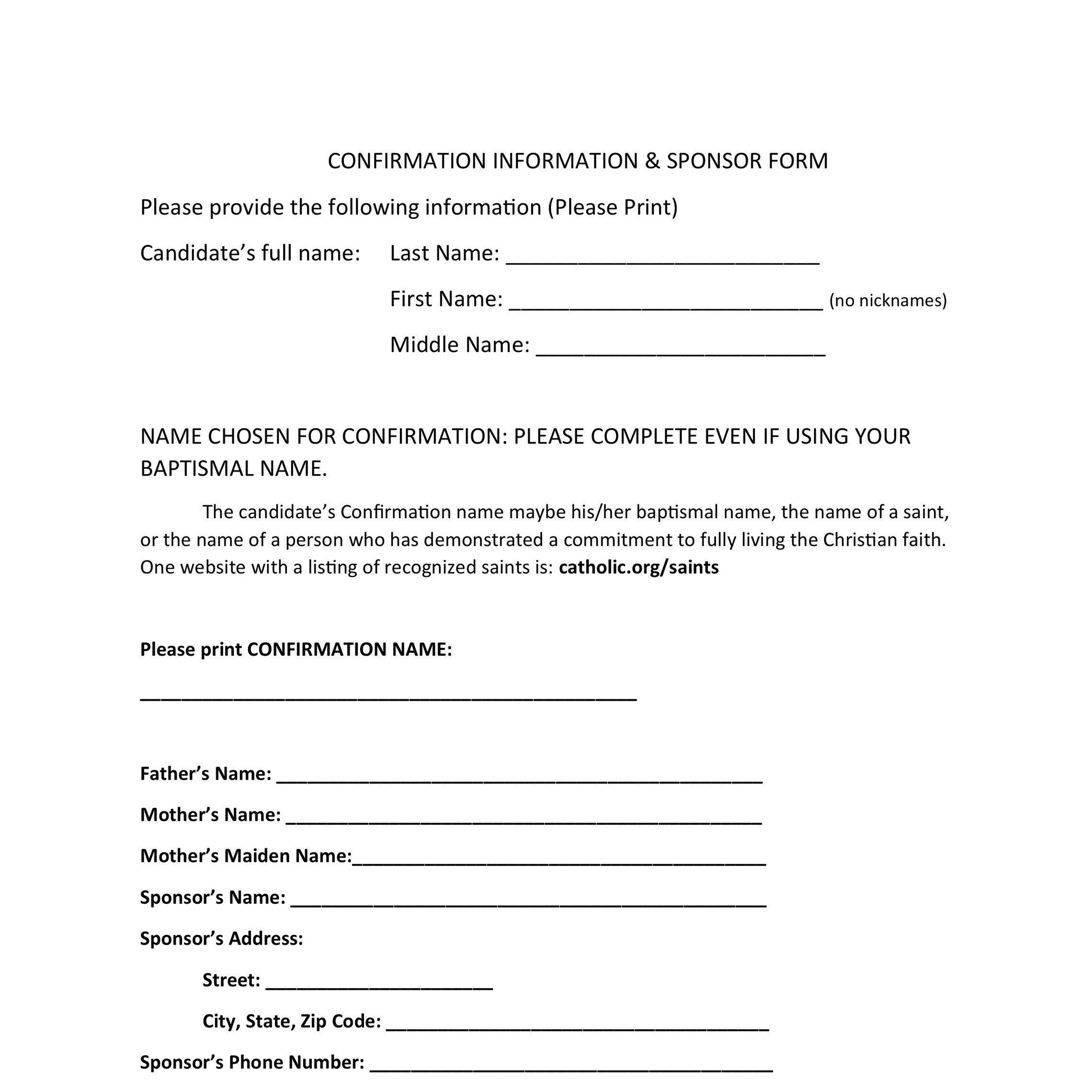 Confirmation Forms | St. Agnes and St. Rose of Lima Parishes