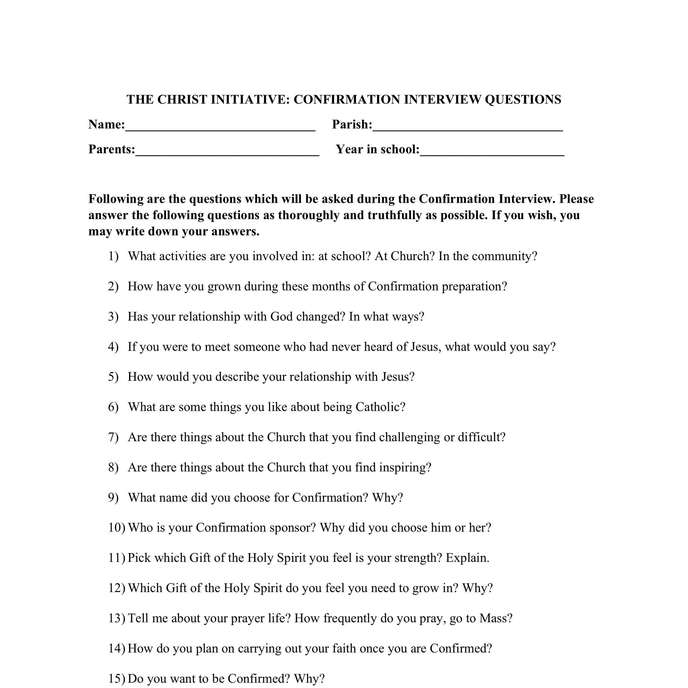 Confirmation Forms | St. Agnes and St. Rose of Lima Parishes